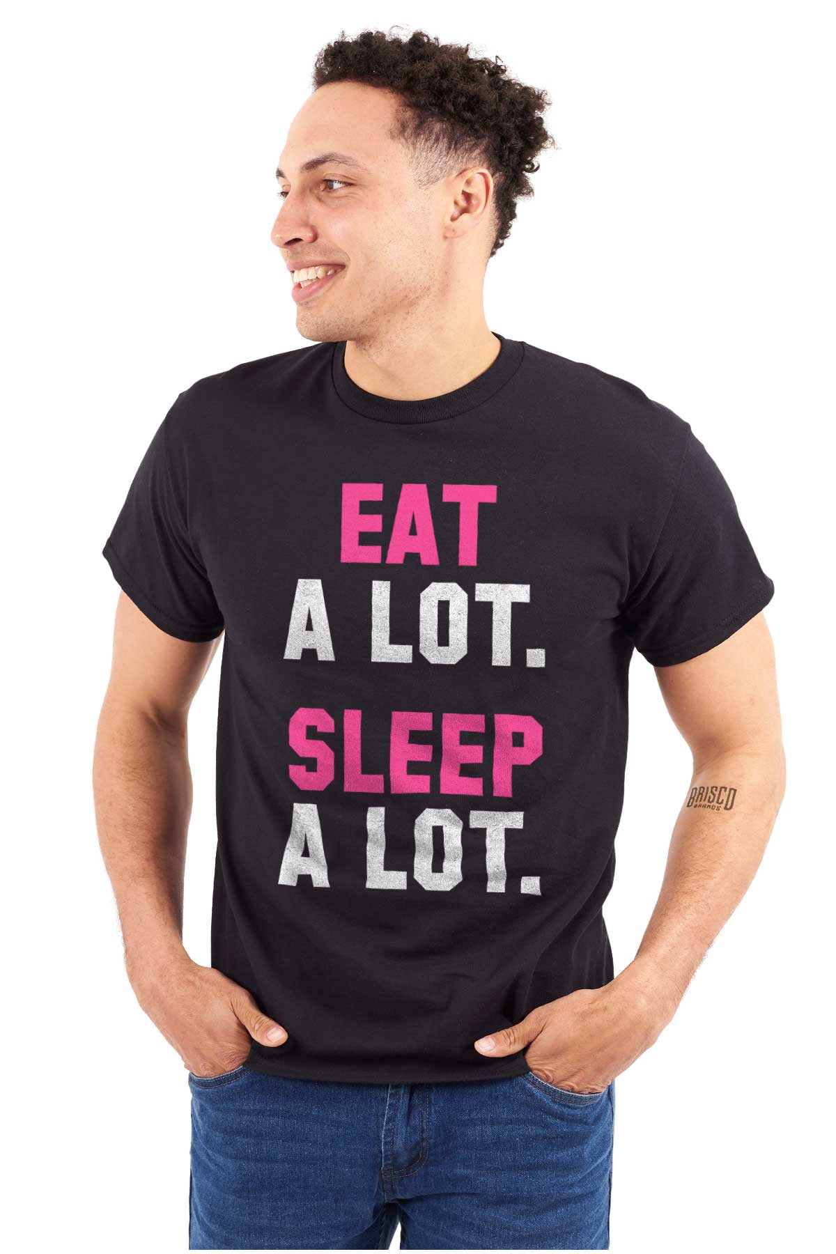 Funny Lazy Eat Sleep A Lot Saying Men's Graphic T Shirt Tees Brisco ...