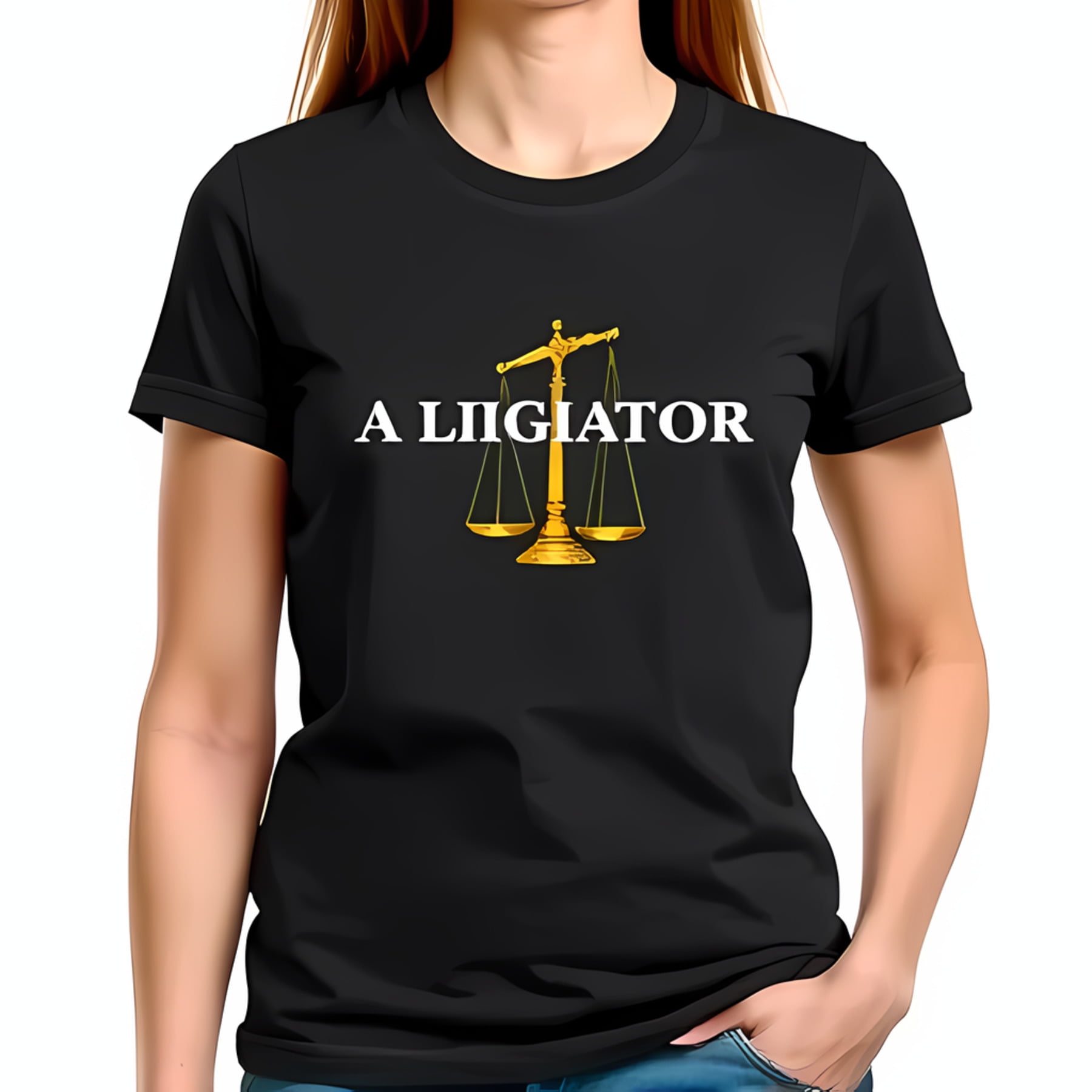 Funny Legal T-Shirt for Lawyers - " A LIIGATOR " with Golden Scale of ...