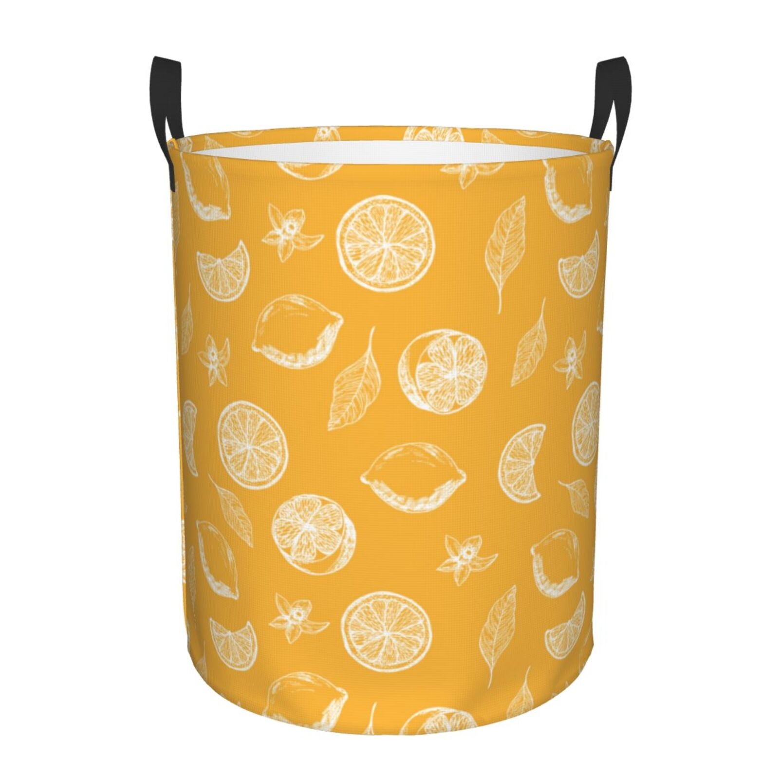 Funny Lemon Flower Leaves Yellow Laundry Basket with Handles ...