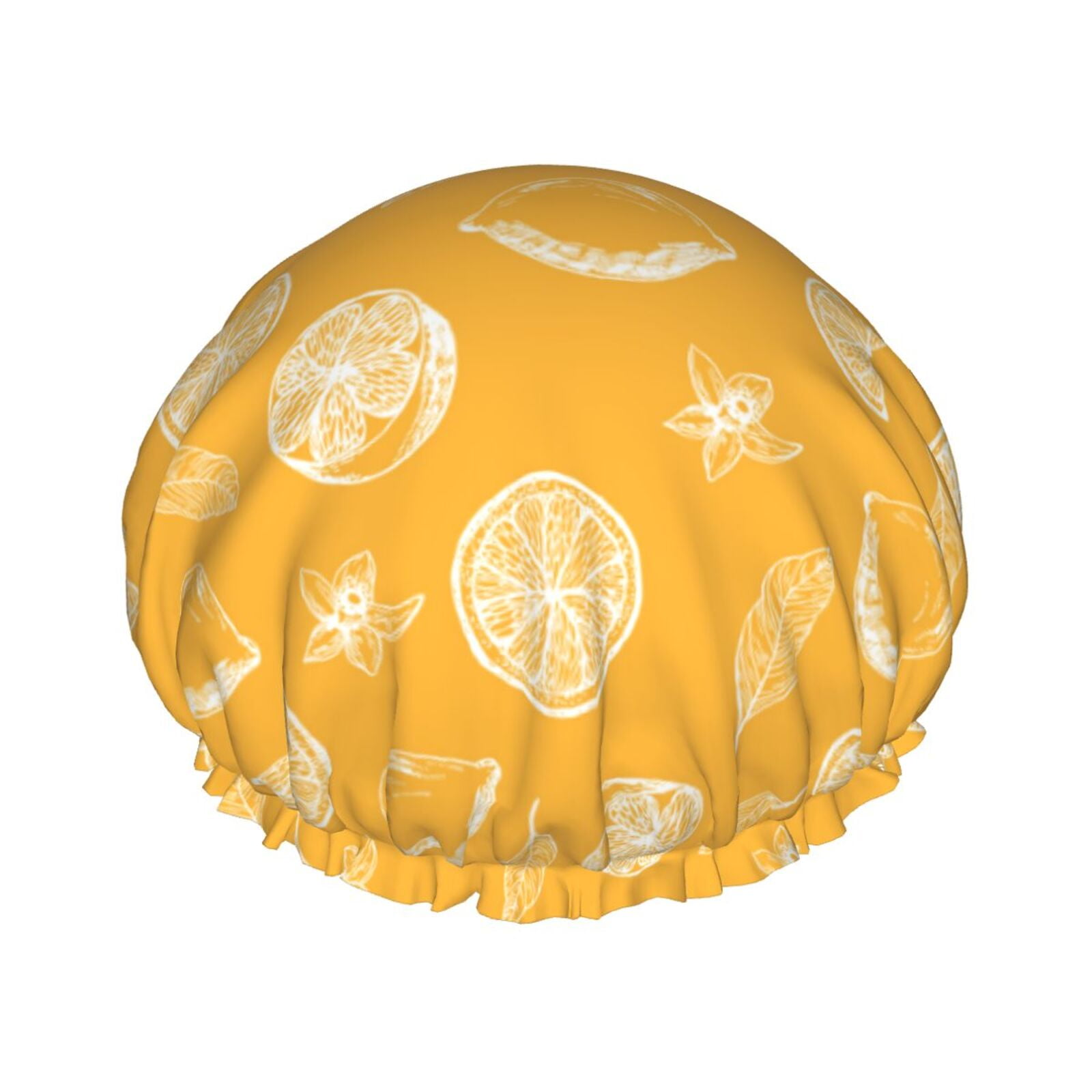 Funny Lemon Flower Leaves Yellow Shower Cap for Women, Double ...