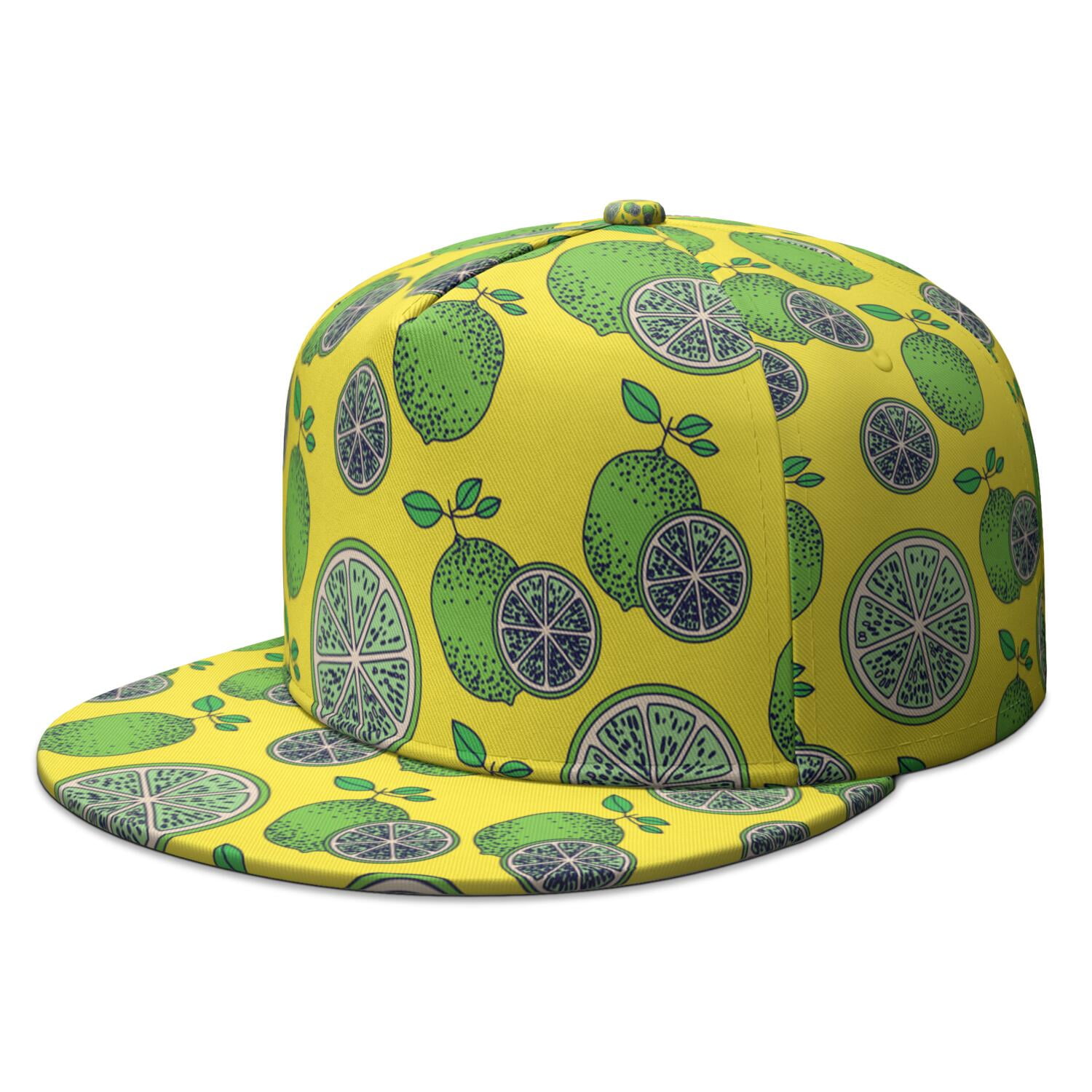 Funny Lemon Hat - I Love Lemons Print Flat Brim Snapback, Retro Vintage ...