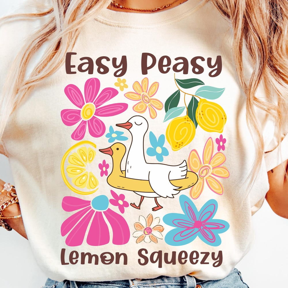 Funny Lemon Summer Shirt, Easy Peasy, Preppy Goose Shirt, Boho Floral ...