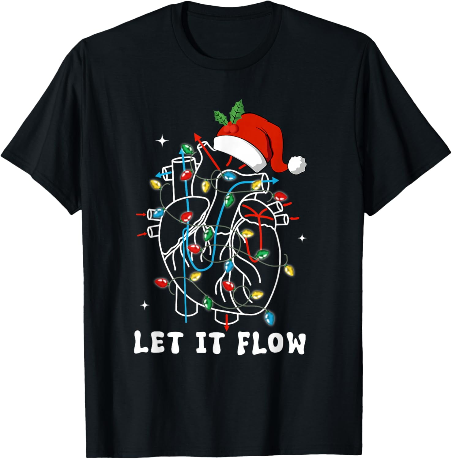 Funny Let It Flow Heart Graphic Nurse Santa Hat Womens T-Shirt ...