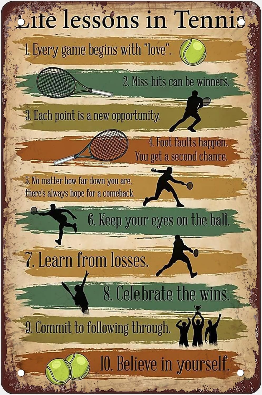 Funny Life Lessons In Tennis Aluminum Vintage Club Decor 10 Tips For ...