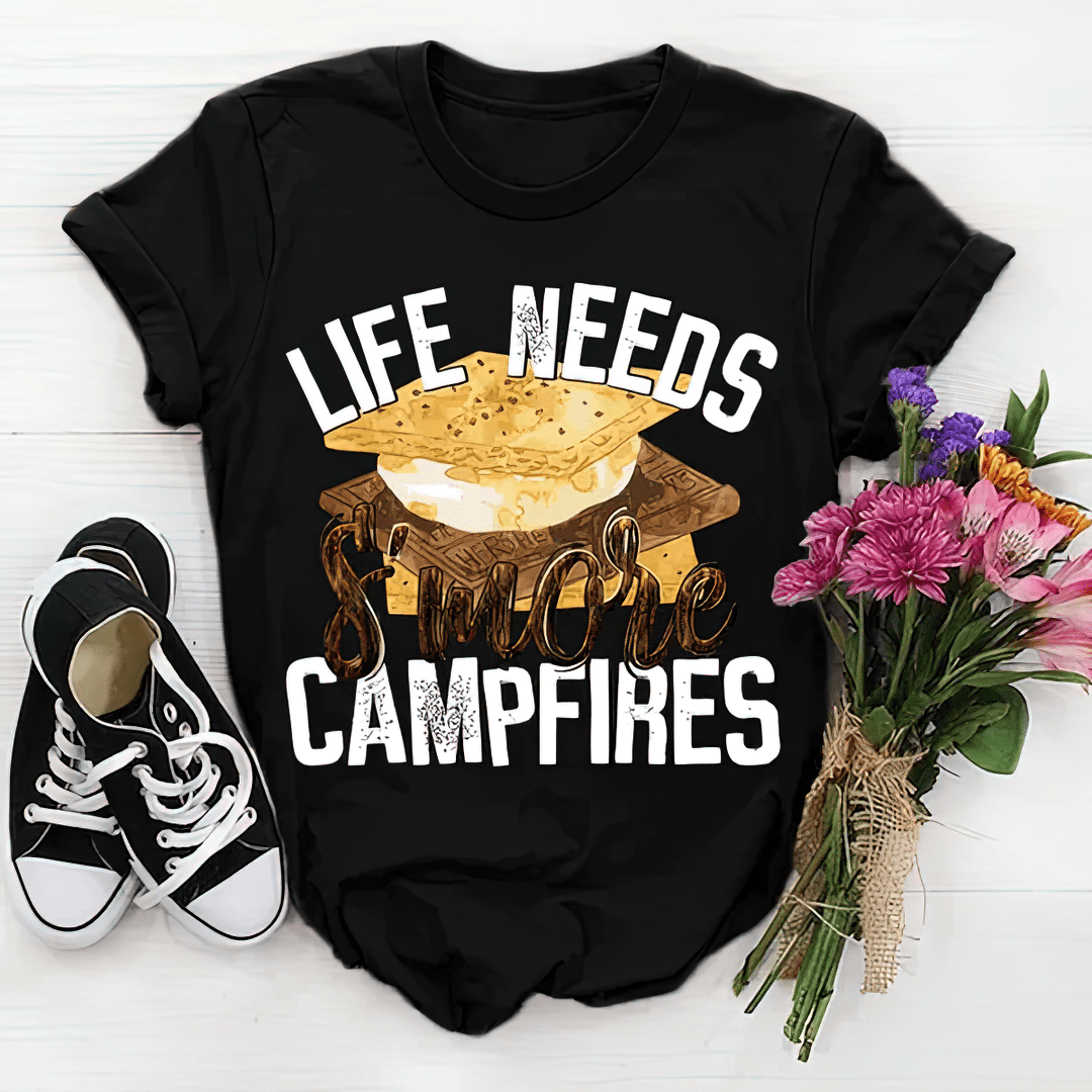Funny Life Needs Smore Campfire Print T Shirt Graphic Top Tees ...