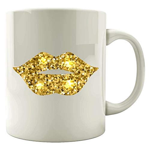 Funny Lips - Gold Glitter Lipstick Kiss Print Makeup Humor - Mug ...