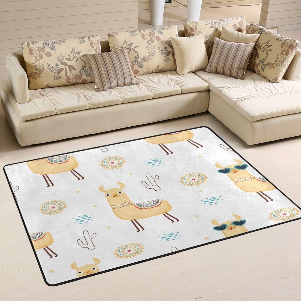 Funny Llama Alpaca Cute Cactus Area Rug 4'x6' Soft Rugs Indoor ...