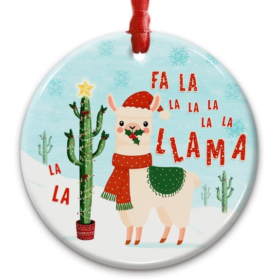 Funny Llama Ornament with Santa Hat - FA La La Llama Ceramic Christmas ...
