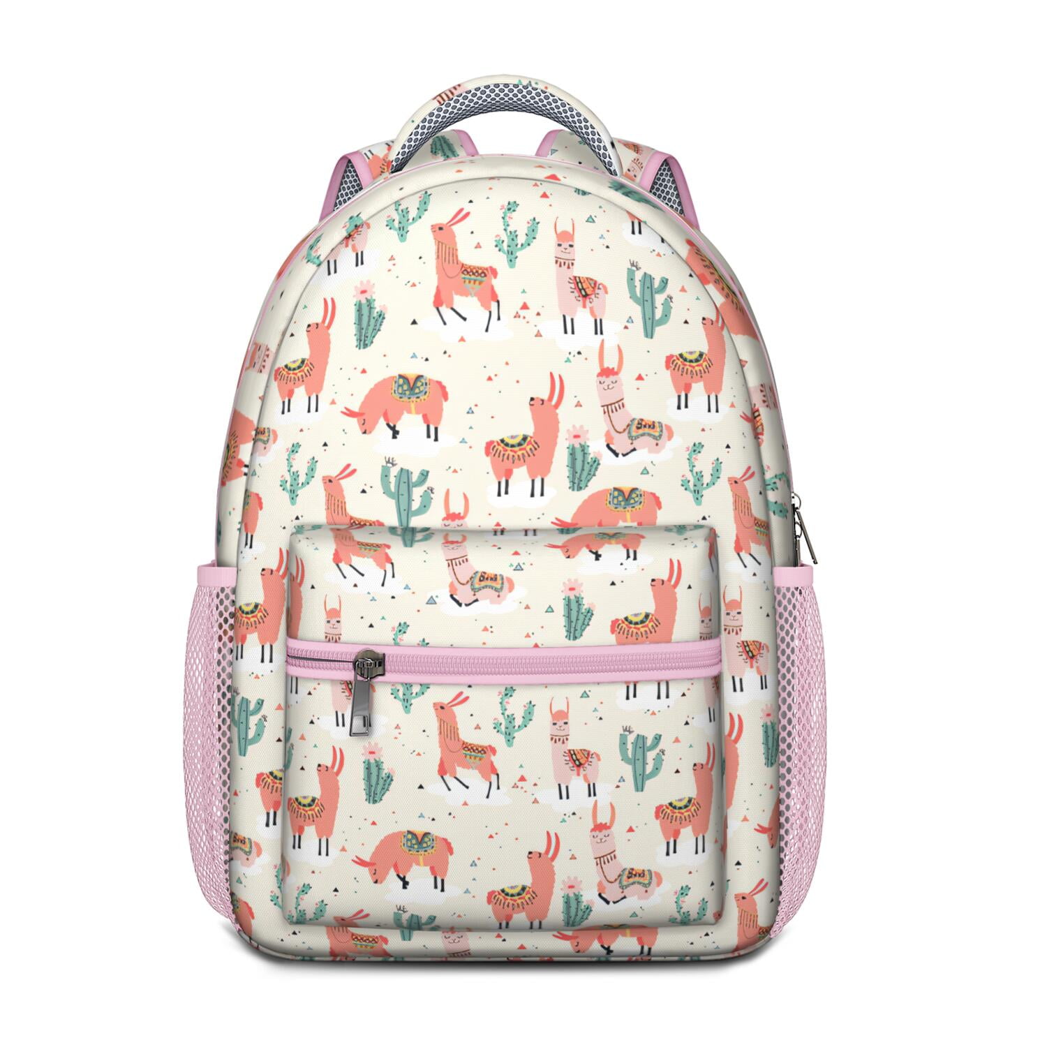 Funny Llama Pattern Backpack – Adorable Alpaca Face Cartoon Design with ...