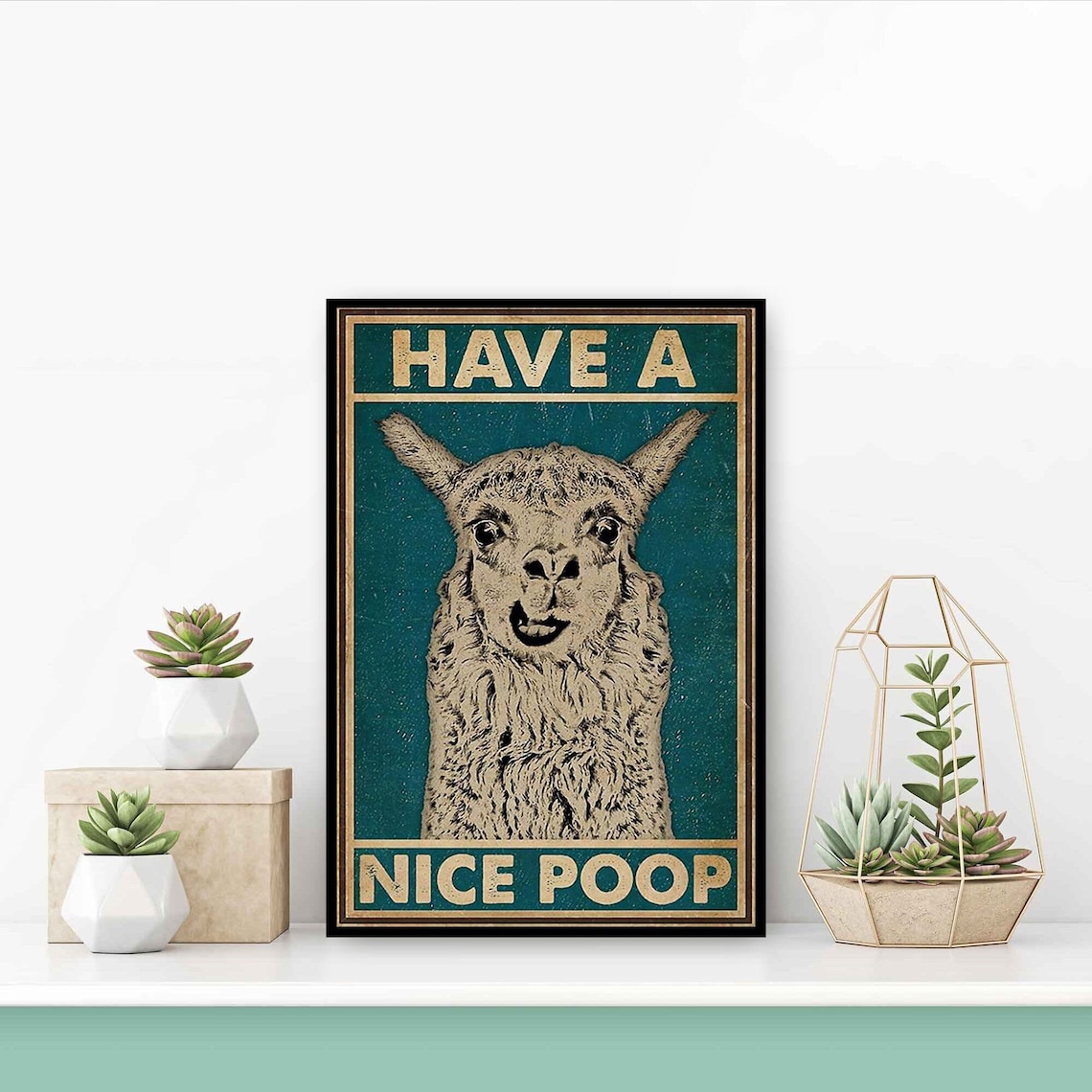 Funny Llama Toilet Have A Nice Poop Print, Llama In Toilet Decor ...