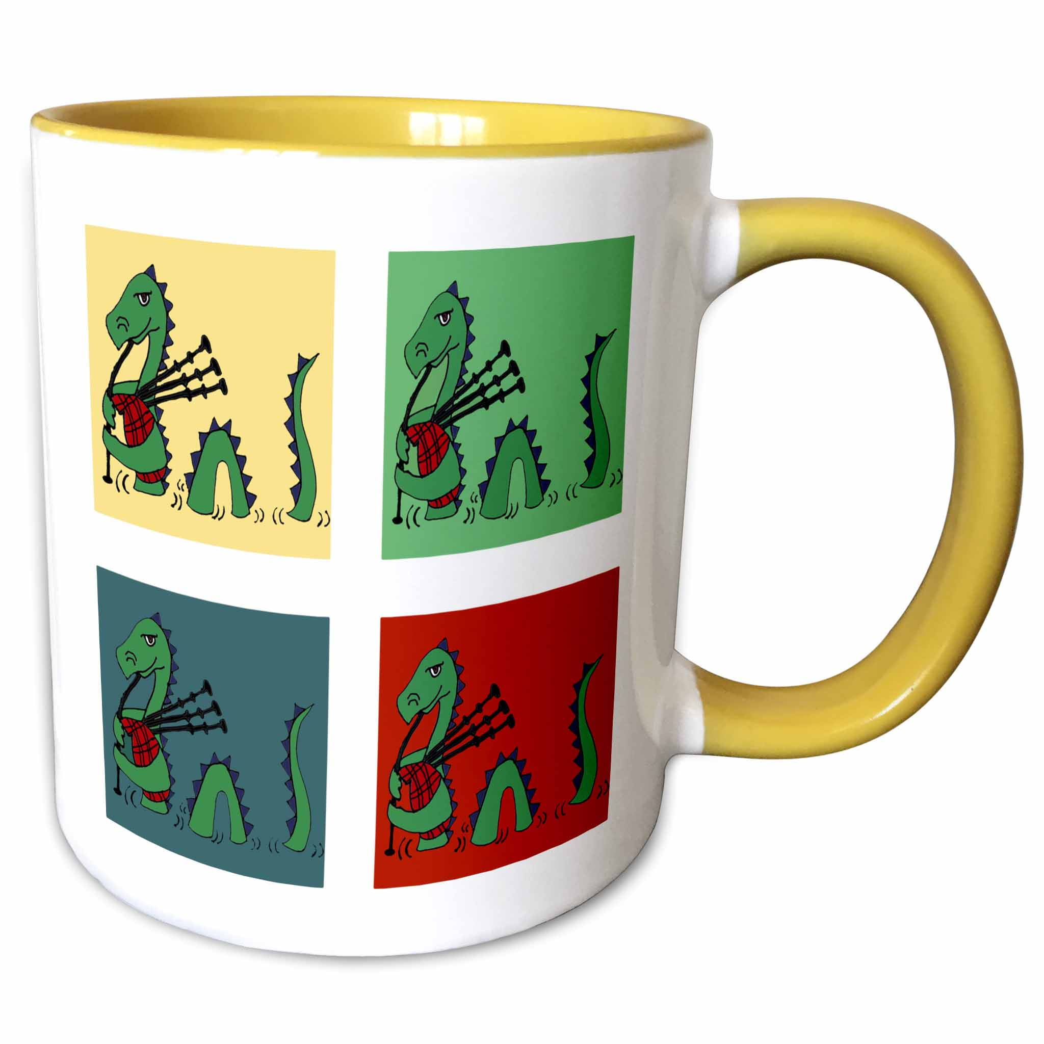 3drose, Funny Loch Ness Monster Playing Bagpipes Music 4 Block Art for ...