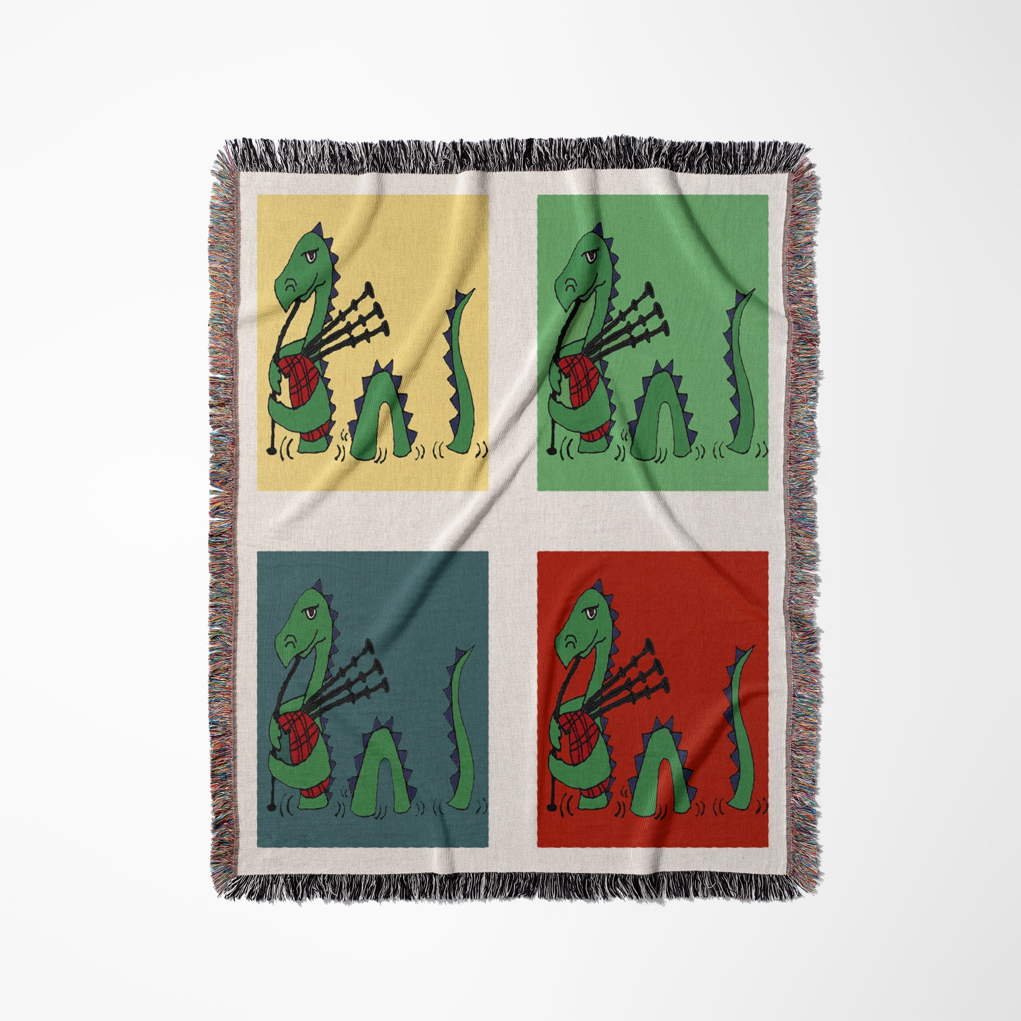 Funny Loch Ness Monster Playing Bagpipes Music 4 Block Art For Pipers ...
