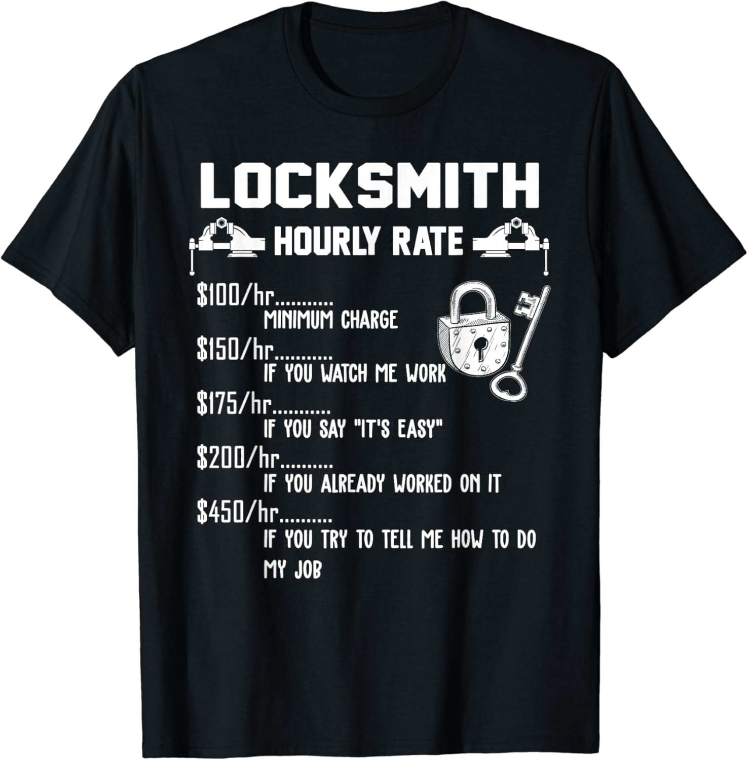 Funny Locksmith Hourly Rate Apparel For Locksmiths T-Shirt - Walmart.com