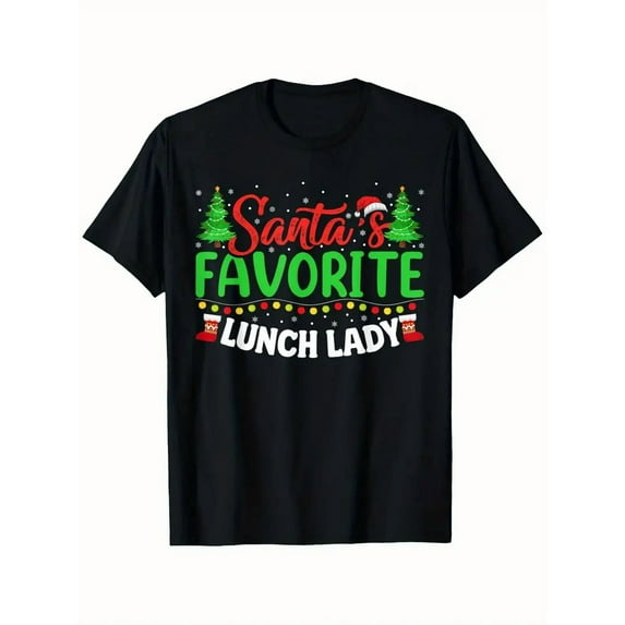 Funny Lunch Lady Graphic T-Shirt, Women's Short Sleeve Holiday Print ...