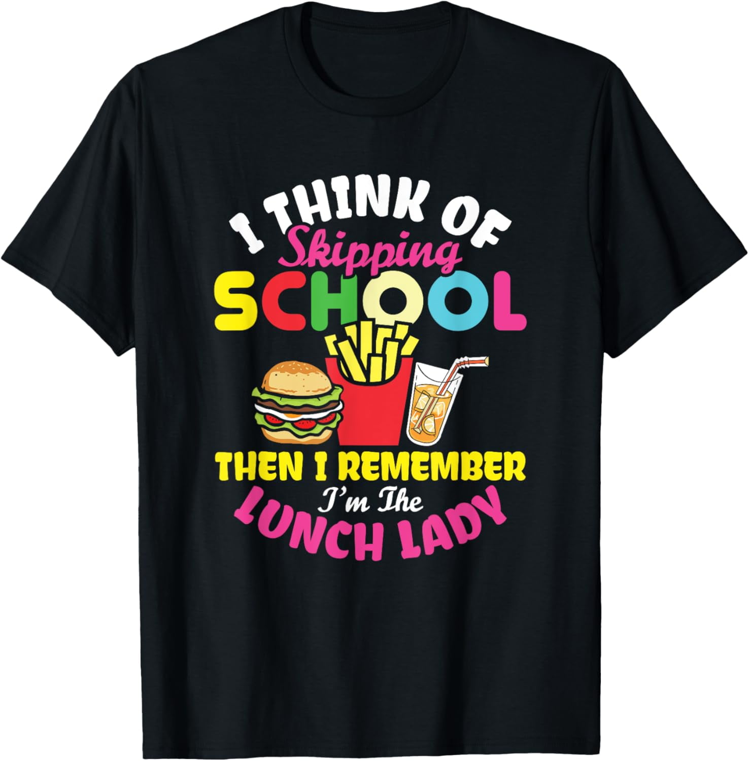 Funny Lunch Lady Thinking of Skip School Cafeteria Worker T-Shirt ...