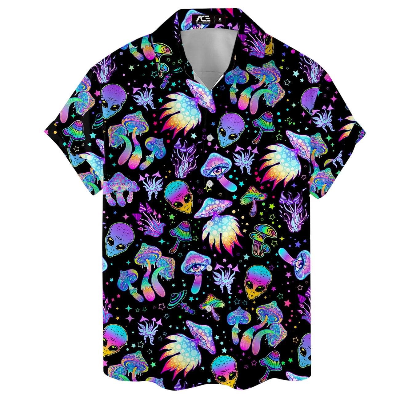 Funny Magic Alien Mushroom Hawaiian Shirt For Men Aliens Neon Shirt ...