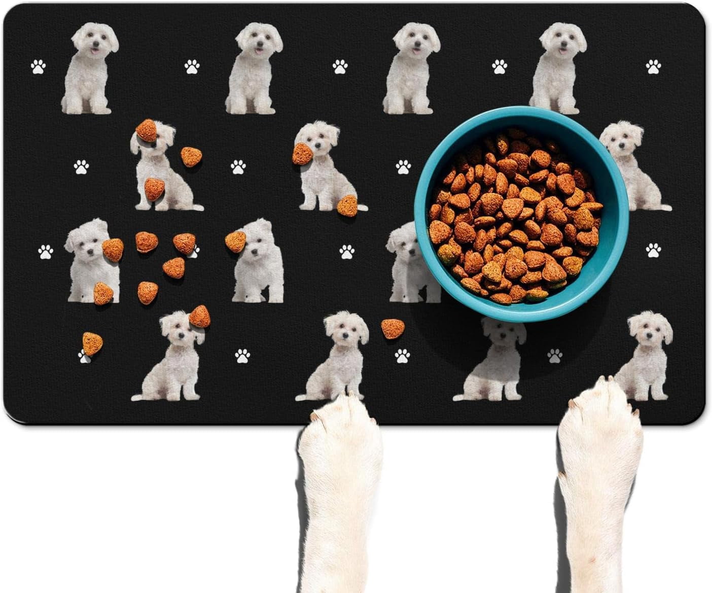 Funny Maltese Dog Bowl Mat,Non Slip Dog Placemats Feeding Floor Mat for ...