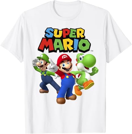 Funny Mario Luigi Mario And Yoshi Group Shot T-Shirt Short Sleeve ...