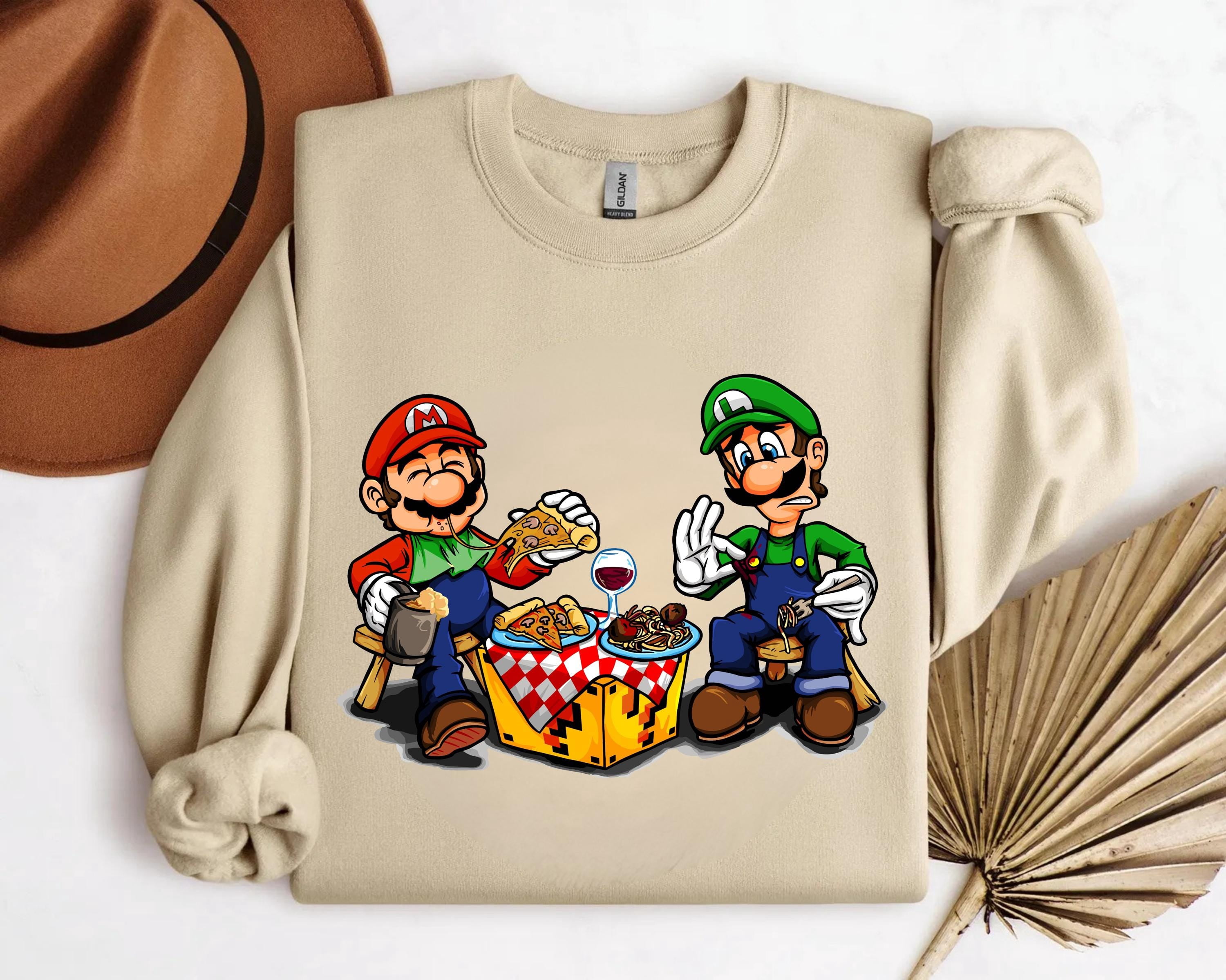 Funny Mario Luigi Pizza Spaghetti Sweatshirt, Gamer Brothers, Cute ...