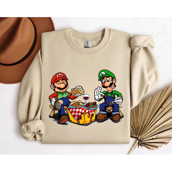 Funny Mario Luigi Pizza Spaghetti Sweatshirt, Gamer Brothers, Cute ...