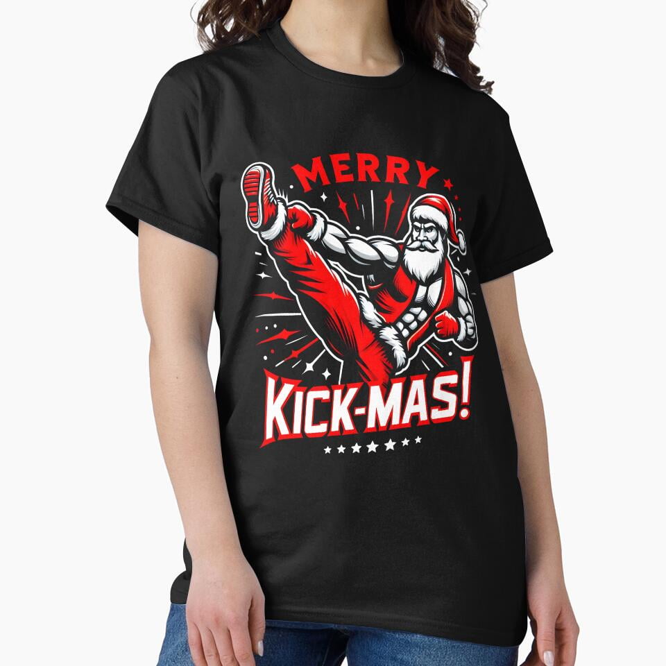 Funny Martial Arts St. Nick Claus Doing Karate Kick For Christmas ...