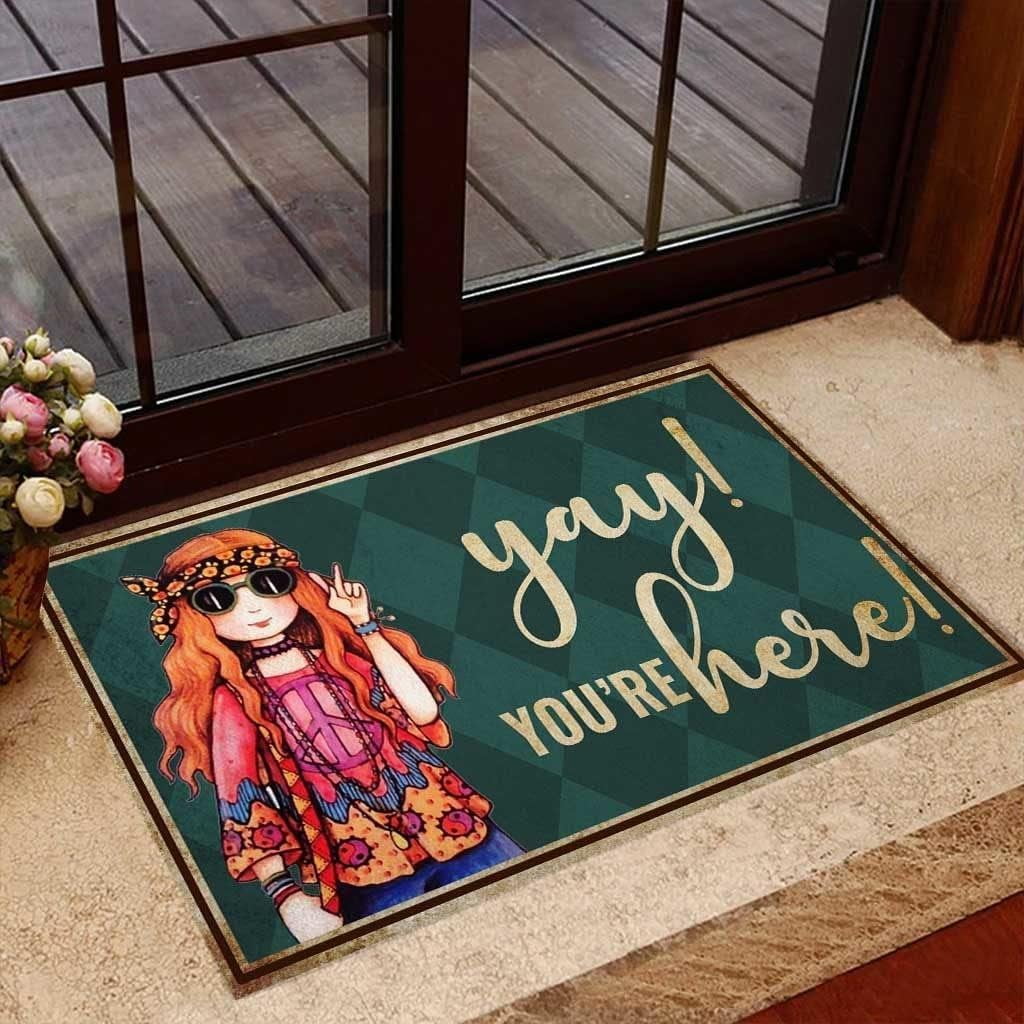 Funny Mat Coloring Door Mat Indoor Front Yay You're Here Hippie Doormat ...