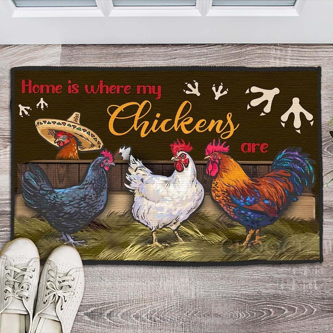 Funny Mat Coloring Home is Where My Chicken are Doormat Rug Funny ...