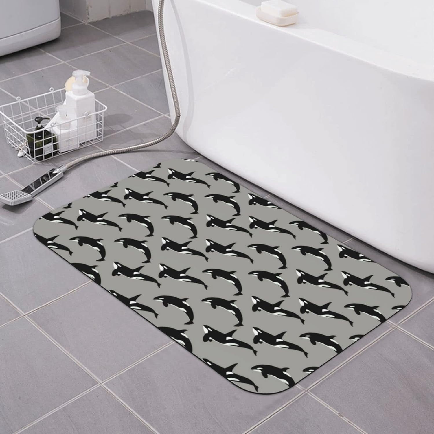 Funny Mat Coloring Orca Pattern Grey Diatomaceous Earth Bath Mat Non ...