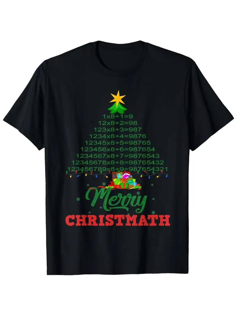 Funny Math Equations Christmas Tree Graphic T-Shirt - Black Short ...