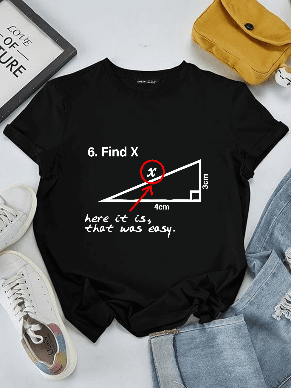 Funny Math Joke Find X Here It Is Easy Geometry Humor Unisex T-shirt ...