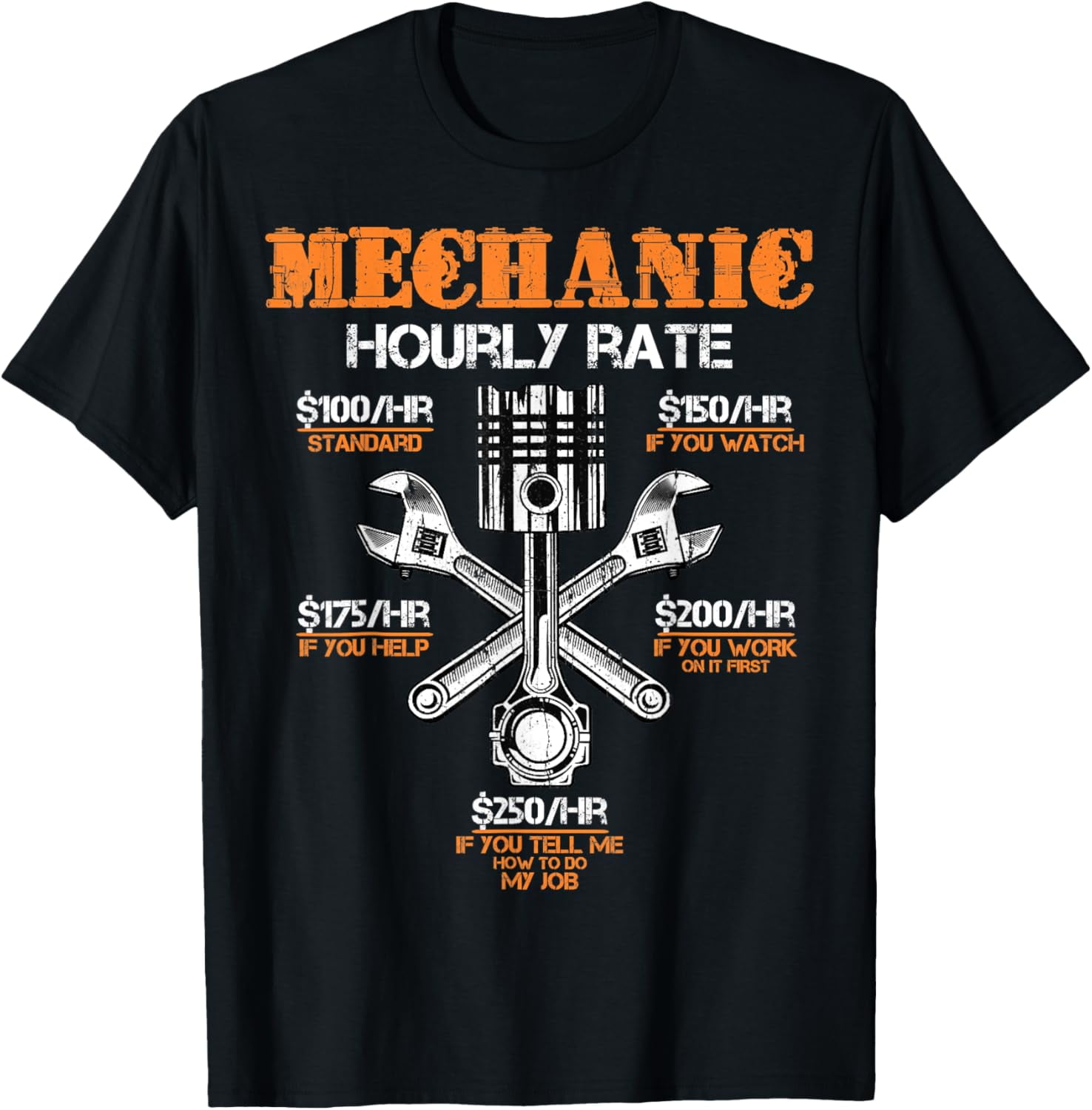 Funny Mechanic Hourly Rate Gift Shirt Labor Rates T-Shirt - Walmart.com