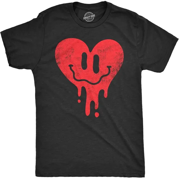 Funny Melting Heart Smiley Face Men Short Sleeve Graphic Tee - Walmart.com