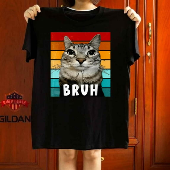 Funny Meme Saying Bruh With Cat Teens Boys Men Graphic Novelty Graphic ...