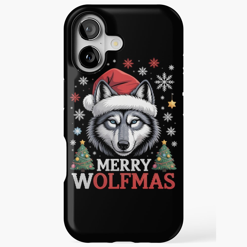 Funny Merry Wolfmas Christmas Wolf Pun Phone Case 17 16 15 14 13 12 11 ...