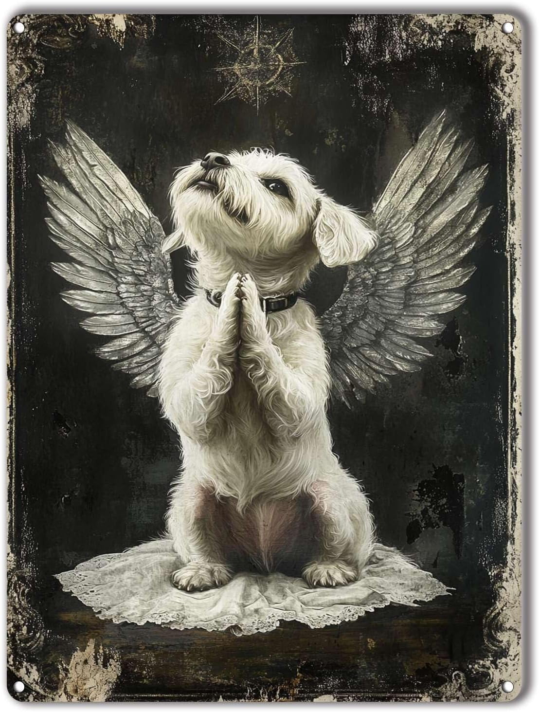 Funny Metal Aluminum Tin Sign An Angelic Maltese Dog Kneeling In Praye ...