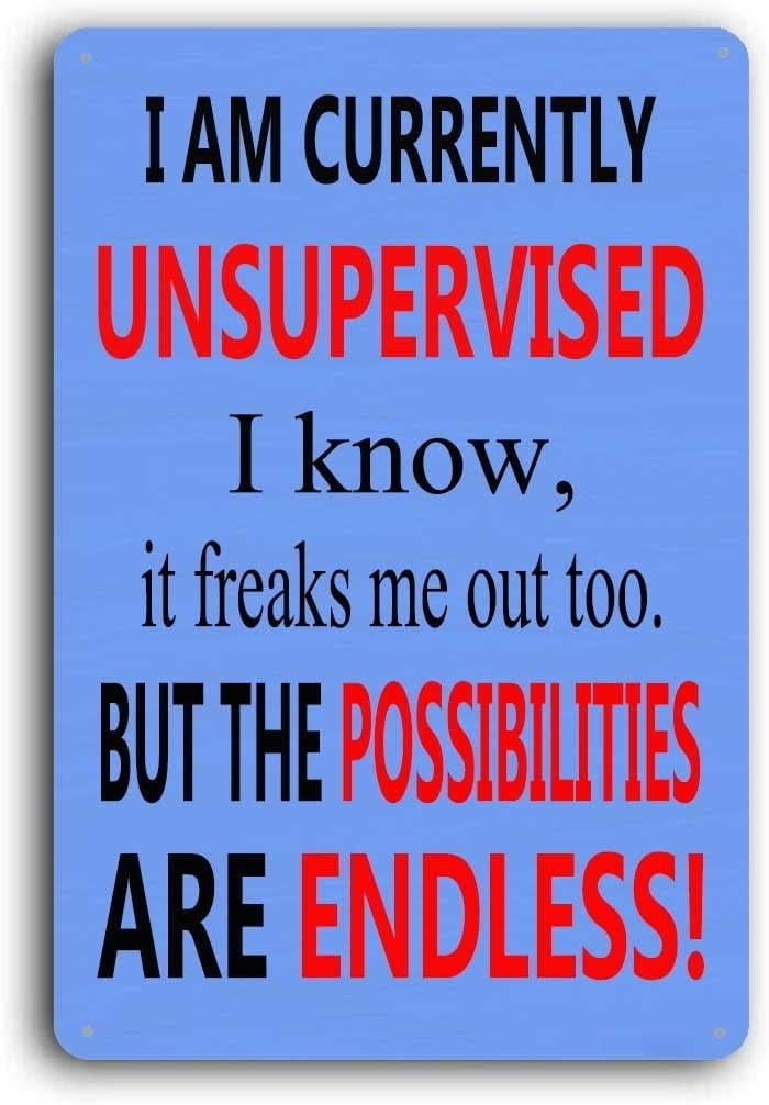 Funny Metal Sign, I'm Currently Unsupervised I Know It Freaks Me Out ...
