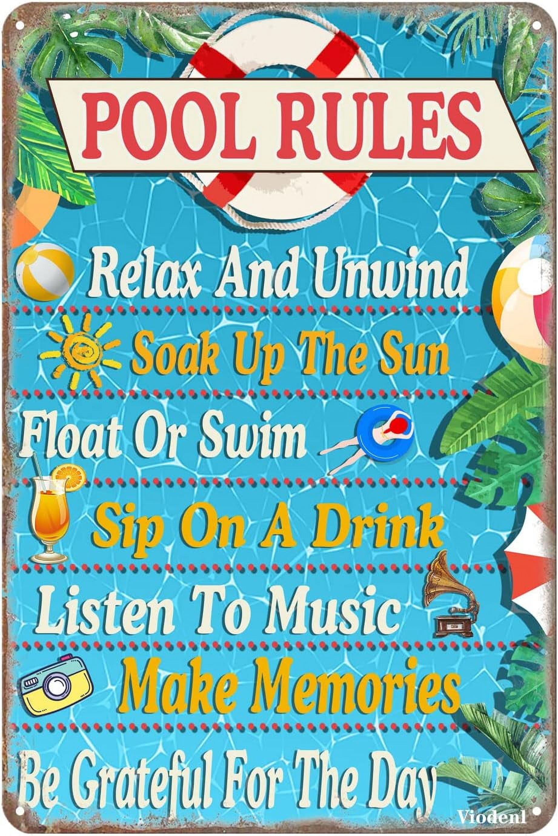 Funny Metal Sign Pool Rules Tin Sign Vintage Pool Patio Swimming Pool ...