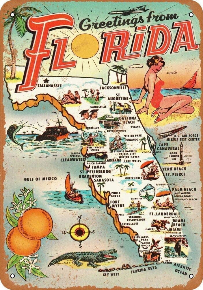 Funny Metal Signs for Outdoors Greetings from Florida Vintage Retro ...