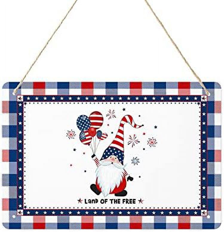 Funny Metal Signs Sturdy Tin Painting Sign Independence Day Gnome with ...