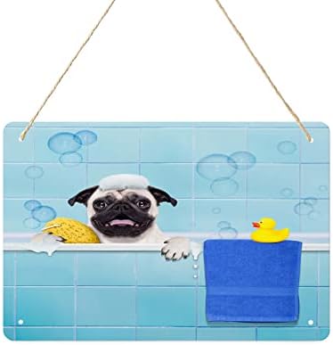 Funny Metal Signs Tin Painting Sign Pug Dog in a Bathtub with Yellow ...
