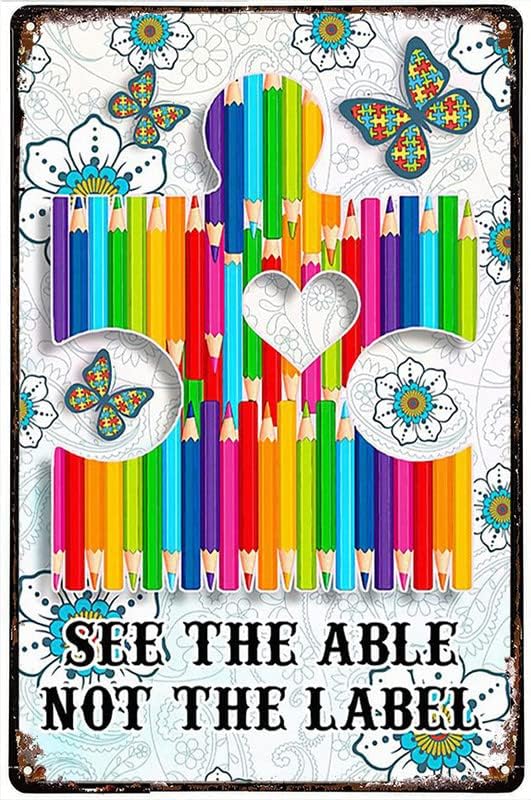 Funny Metal Tin Sign Autism Awareness See The Able Not The Label ...