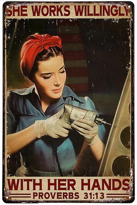 Funny Metal Tin Sign Female Electrician She Works Willingly With Her ...