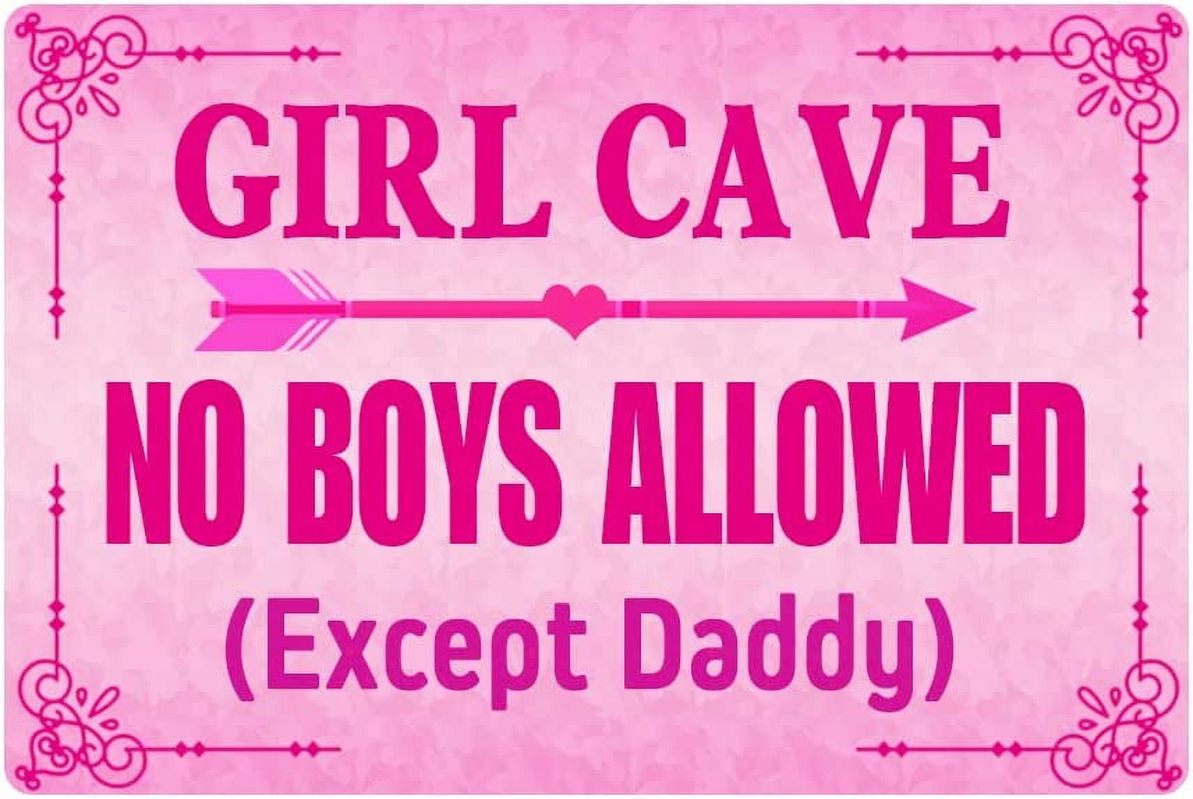 Funny Metal Tin Sign Girl Cave No Boys Allowed Bar Daughter Pink For ...