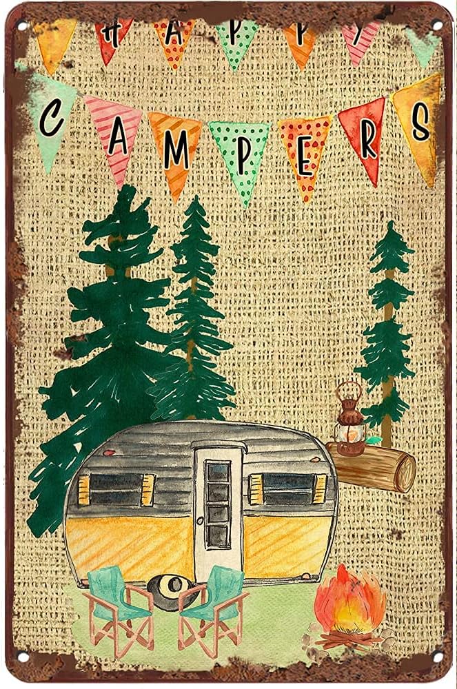 Funny Metal Tin Sign Happy Camper Funny Tin Sign Summer Wall Decor ...