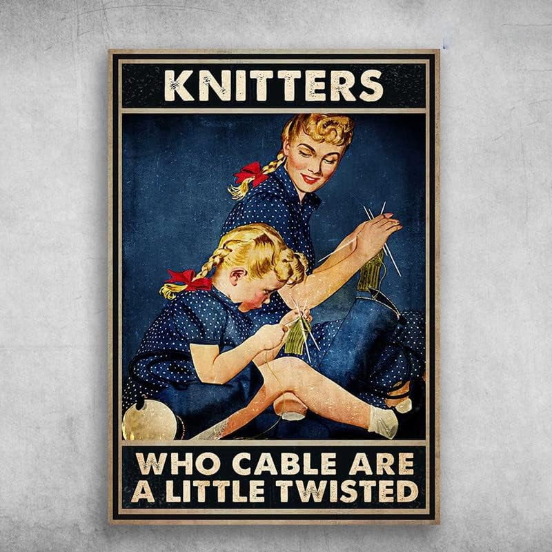 Funny Metal Tin Sign Mom and Daughter Knitting Knitters Who Cable are A ...