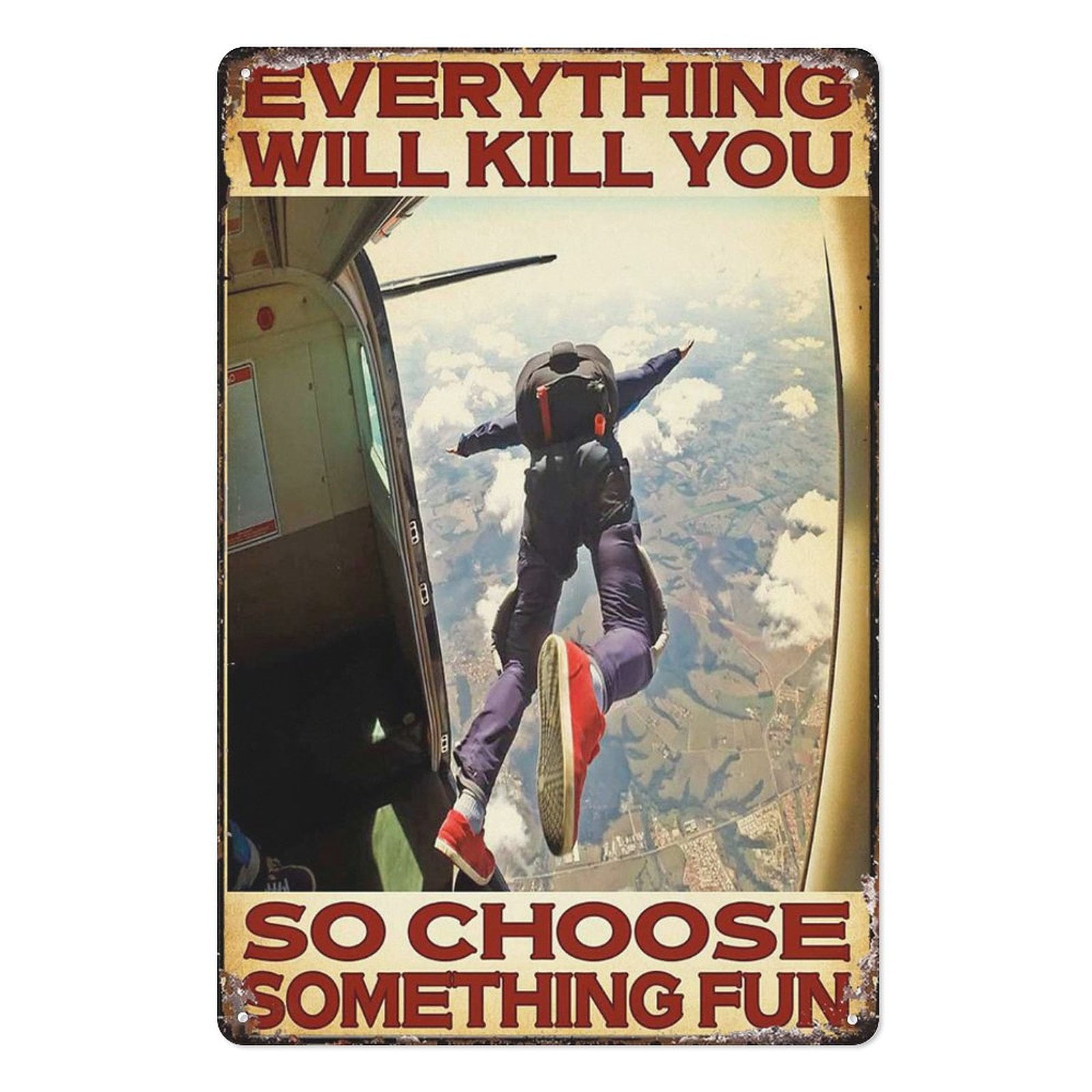 Funny Metal Tin Sign Skydiving Man, Skydiving 8X12 Inch Plaque Tin Sign ...