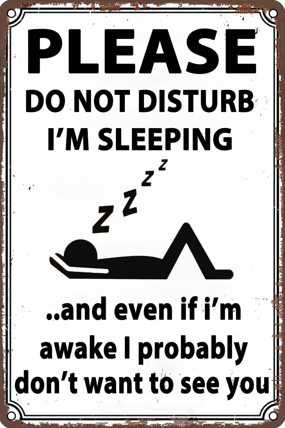Funny Metal Tin Sign Sleeping Do Not Disturb Sign for Home Office Man ...