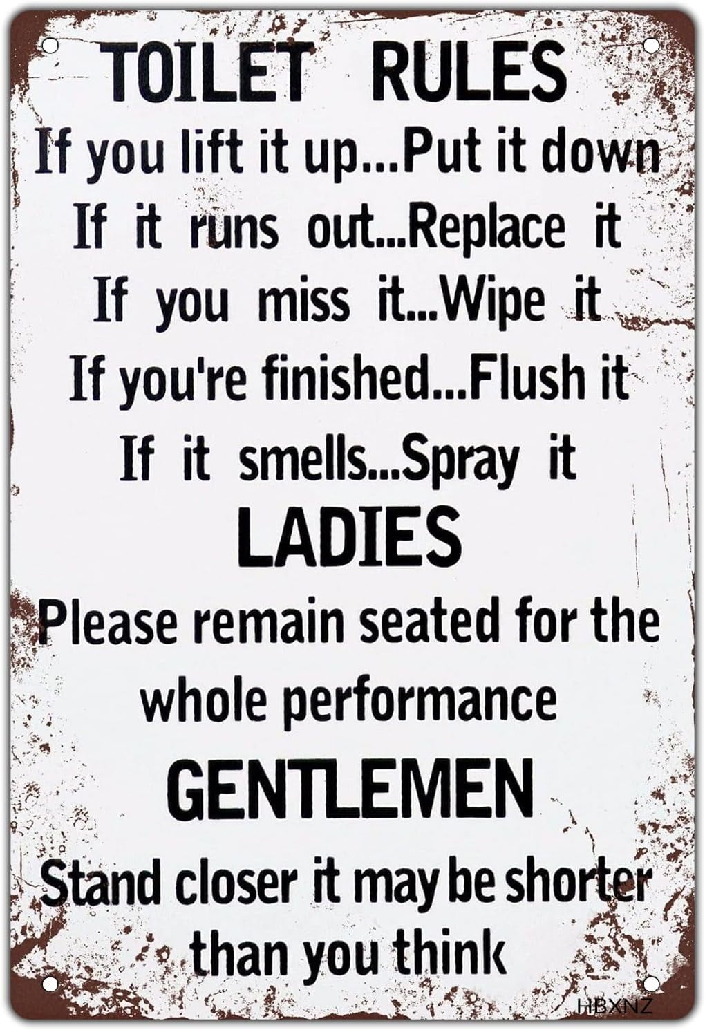 Funny Metal Tin Sign Toilet Rules Signs Bathroom Sign for Home Restroom ...