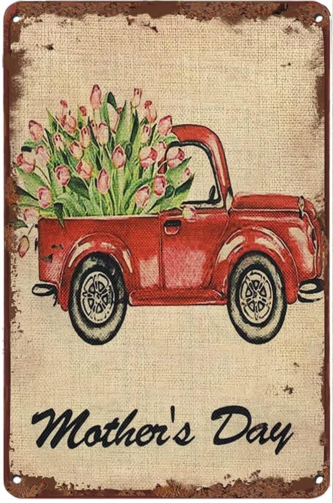 Funny Metal Tin Sign Truck with Flowers Funny Tin Sign Summer Wall ...