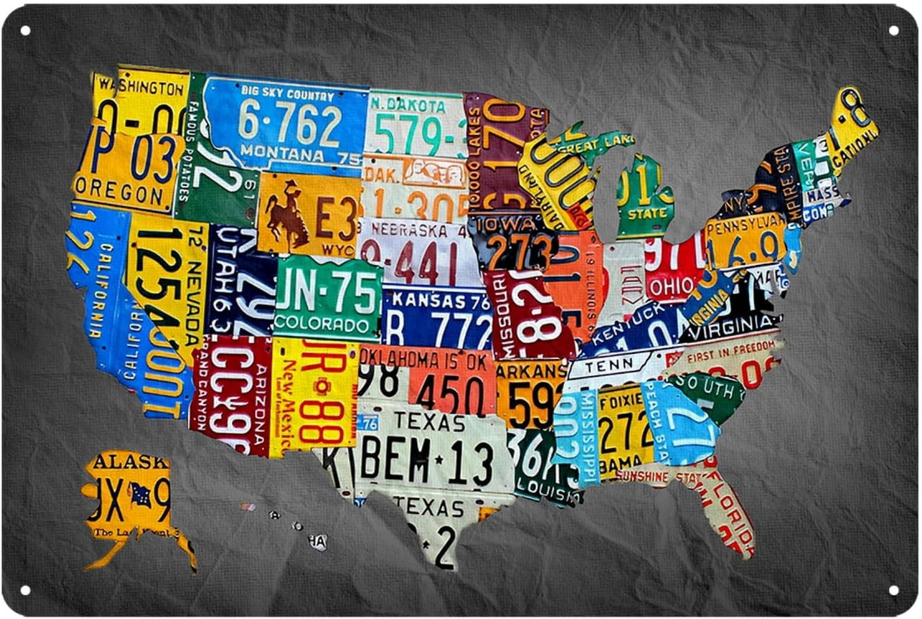 Funny Metal Tin Sign Vintage Usa Map License Plate Sign Garage Decor ...